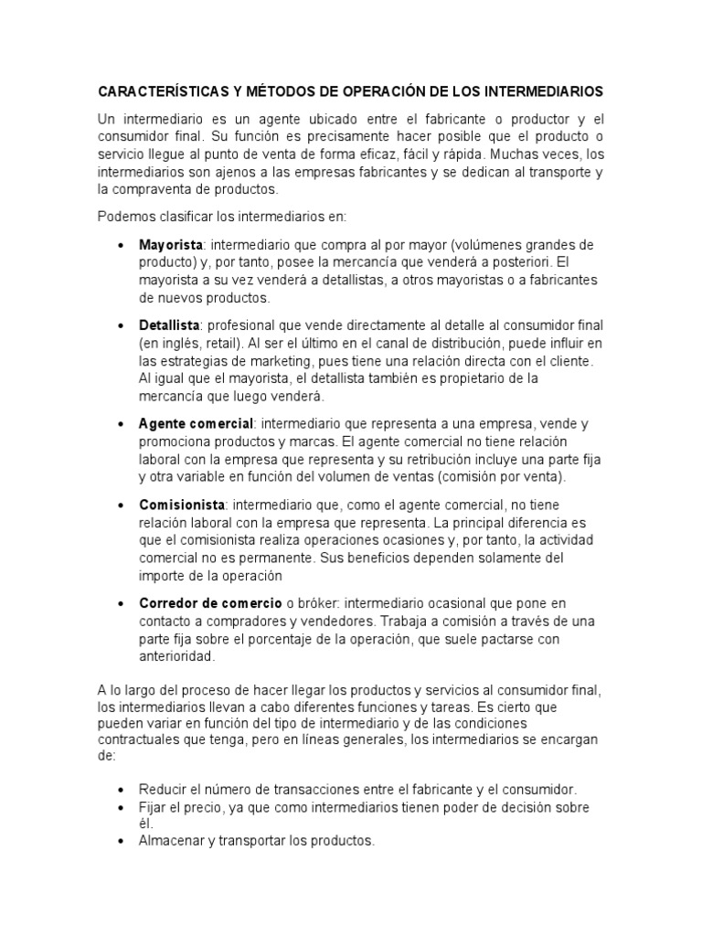 Características de los Intermediarios Comerciales | PDF | Negocios ...