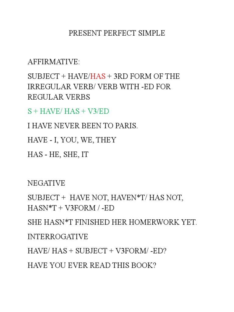 Present Perfect Simple Explained | PDF