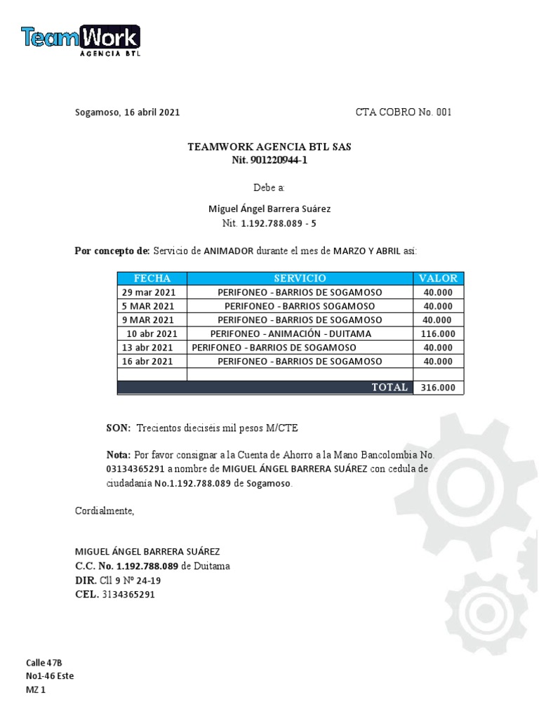 Formato Cta Cobro TW | PDF