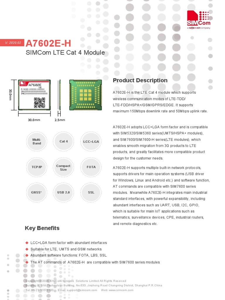 Simcom Lte Cat 4 Module: Product Description | PDF | Lte ...