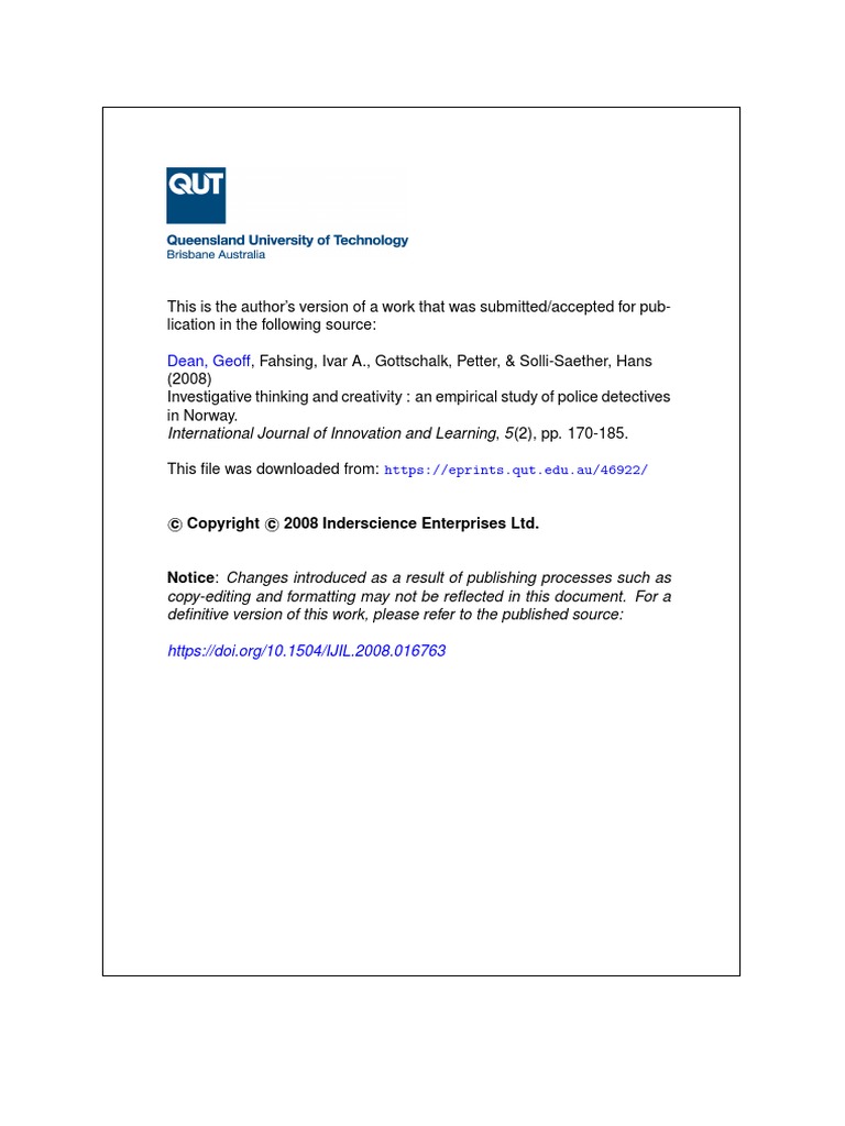 GOTTSCHALK, Investigative Thinking | PDF | P Value | Factor Analysis