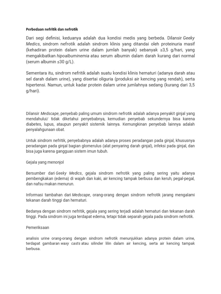 Perbedaan Sindrom Nefrotik dan Nefritik | PDF | Pengembangan Diri ...