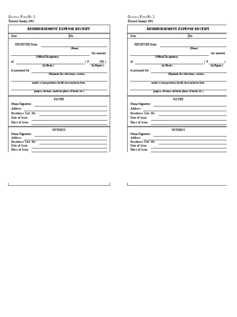 Reimbursement Expense Receipt | PDF | Payments | Money