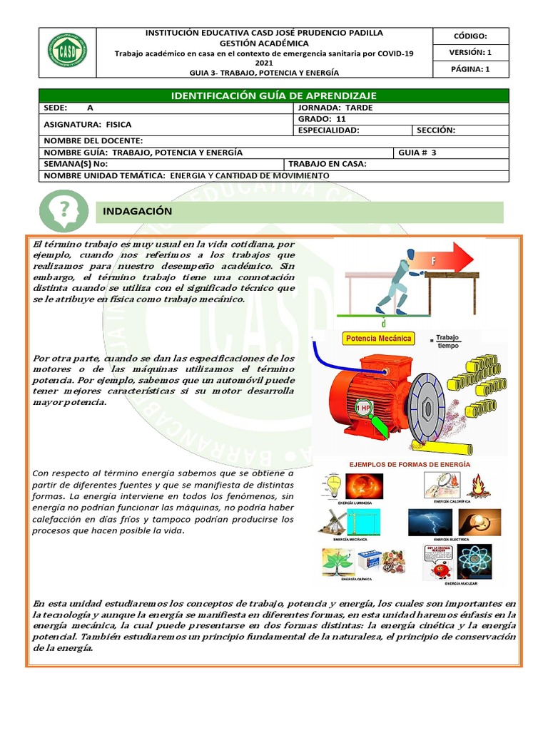 3-Guia - Trabajo, Potencia, Energia | PDF | Vatio | Energía potencial