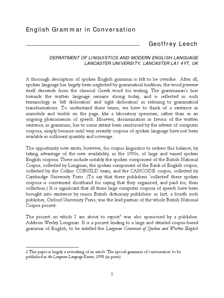 English Grammar in Conversation - Geoffrey Leech | PDF | Grammar ...