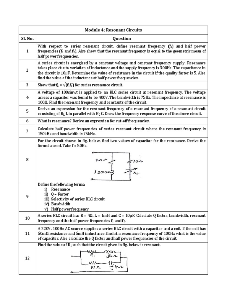 NA - Module 4 Question Bank | PDF | Resonance | Electrical Network