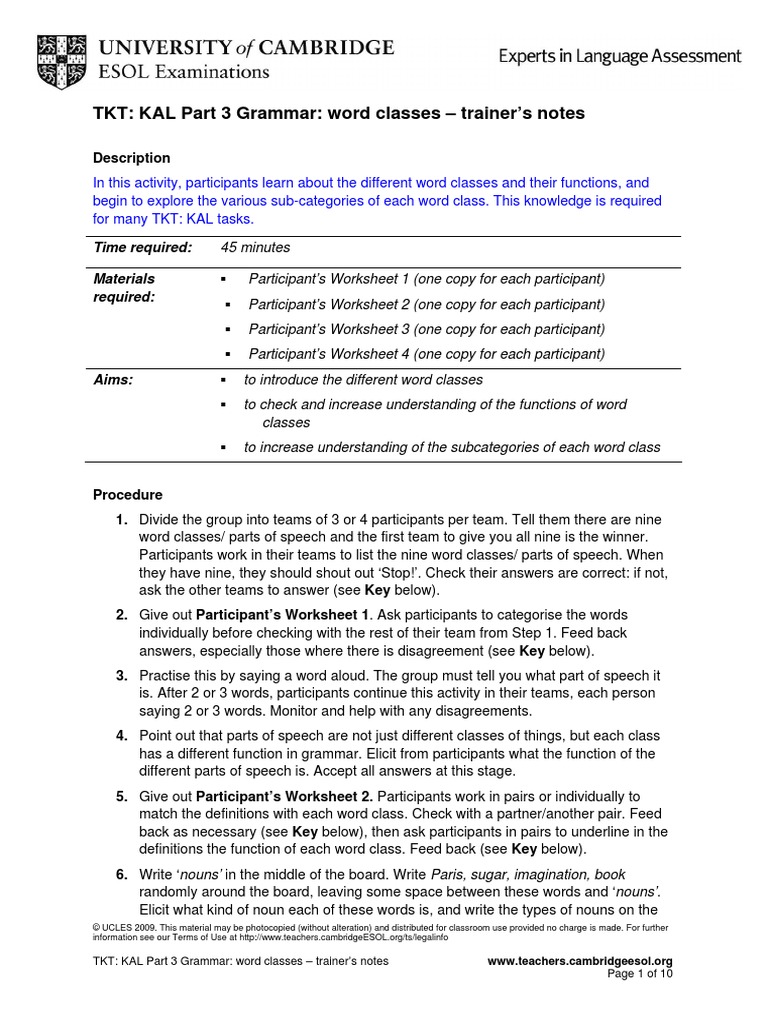 Part 3. Grammar. Word Classes | PDF | Part Of Speech | Noun