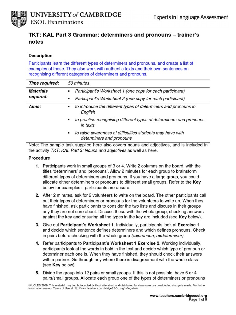 Part 3. Grammar. Determiners and Pronouns | PDF | Pronoun | Semantics