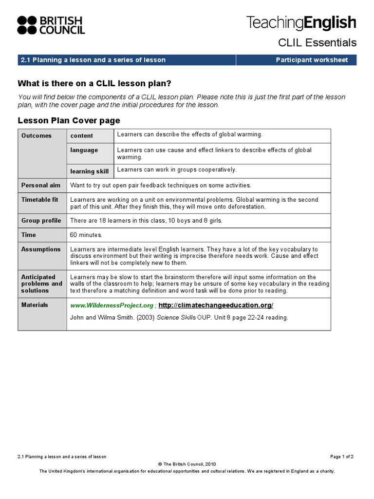 CLIL Essentials: What Is There On A CLIL Lesson Plan? | PDF | Lesson ...