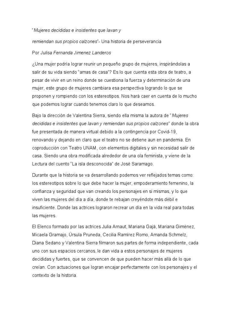 Reseña Obra de Teatro | PDF | Feminismo | Estudios de género