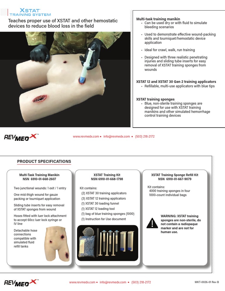 XSTAT Training System Spec Sheet | PDF | Bleeding | Medical Specialties