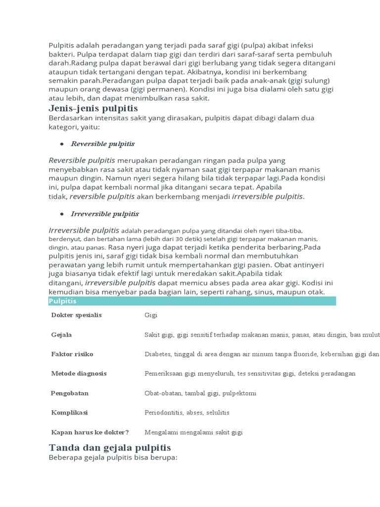 Panduan Lengkap Pulpitis | PDF