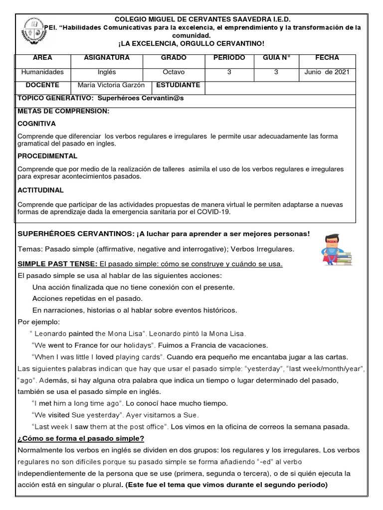 Guía Grado Octavo Tercer Periodo 2021-1 | PDF | Verbo | Morfología Lingüística