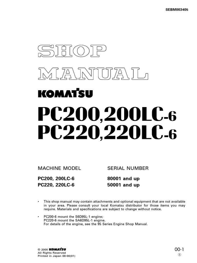 Pc200-6 PC 220-6 Shop Manual | PDF | Crane (Machine) | Welding