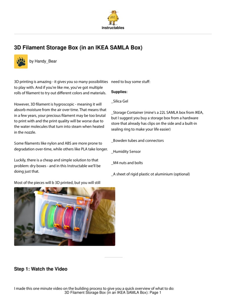 3D Filament Storage Box (In An IKEA SAMLA Box) : Instructables | PDF ...