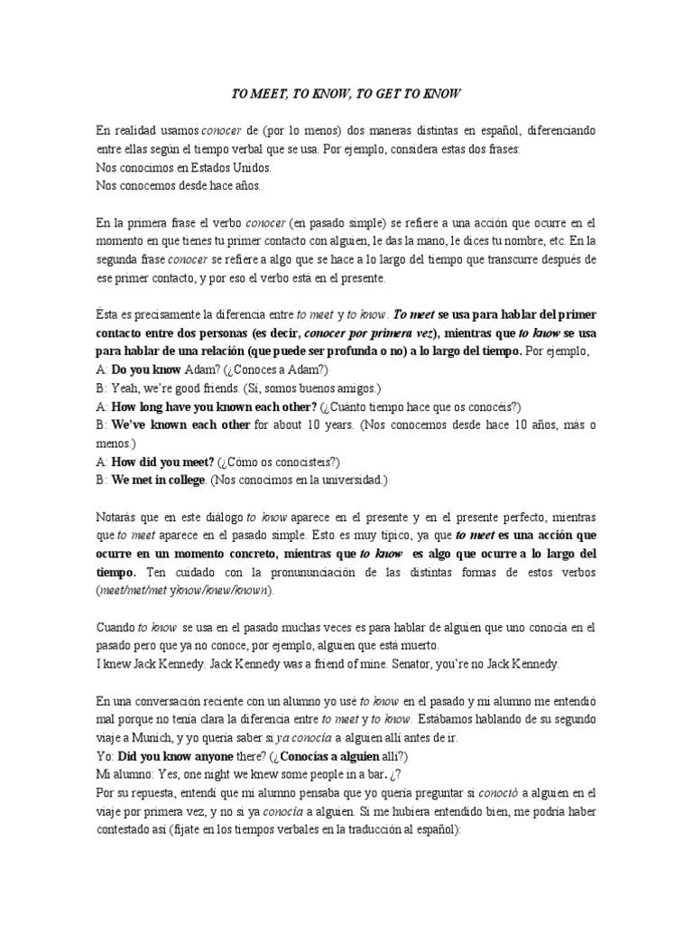 To Meet, To Know, To Get To Know | PDF | Verbo