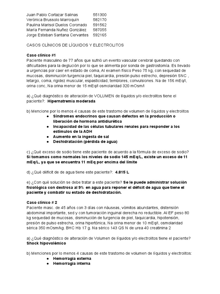 Caso Clinico 1. Liquidos y Electrolitos CX | PDF | Sodio | Especialidades Medicas