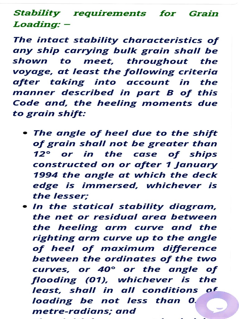 Grain Code Stability Criteria | Download Free PDF | Ships | Water Transport