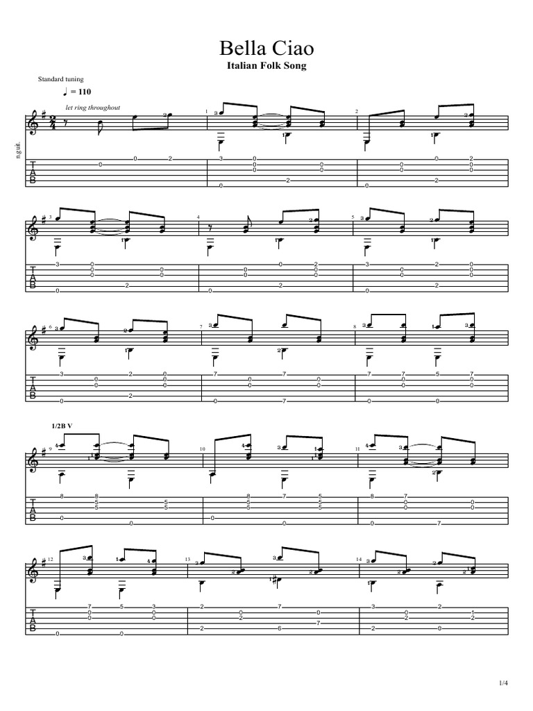 Bella Ciao: Italian Folk Song Tabs | PDF