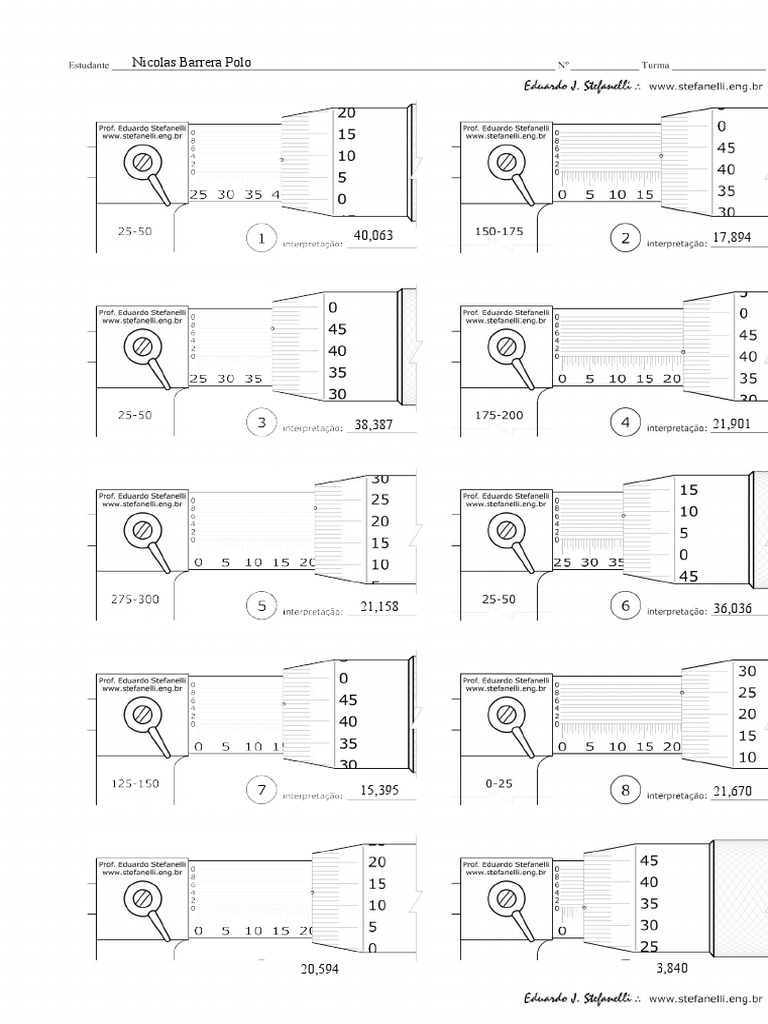Micrometro Milimetro Milesimo Exercicio 1 | PDF