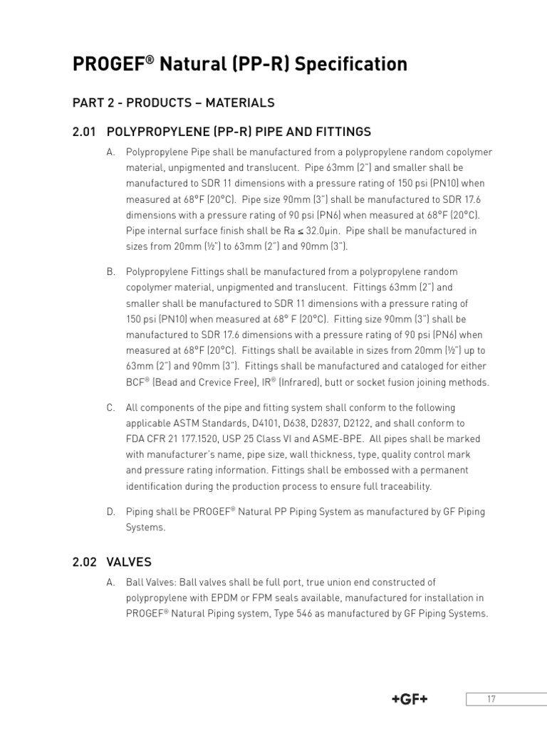 Progef Natural (PP-R) Specification: Part 2 - Products - Materials 2.01 ...