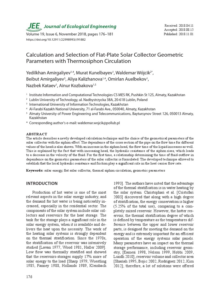 Calculation and Selection of Flat-Plate Solar Collector Geometric ...