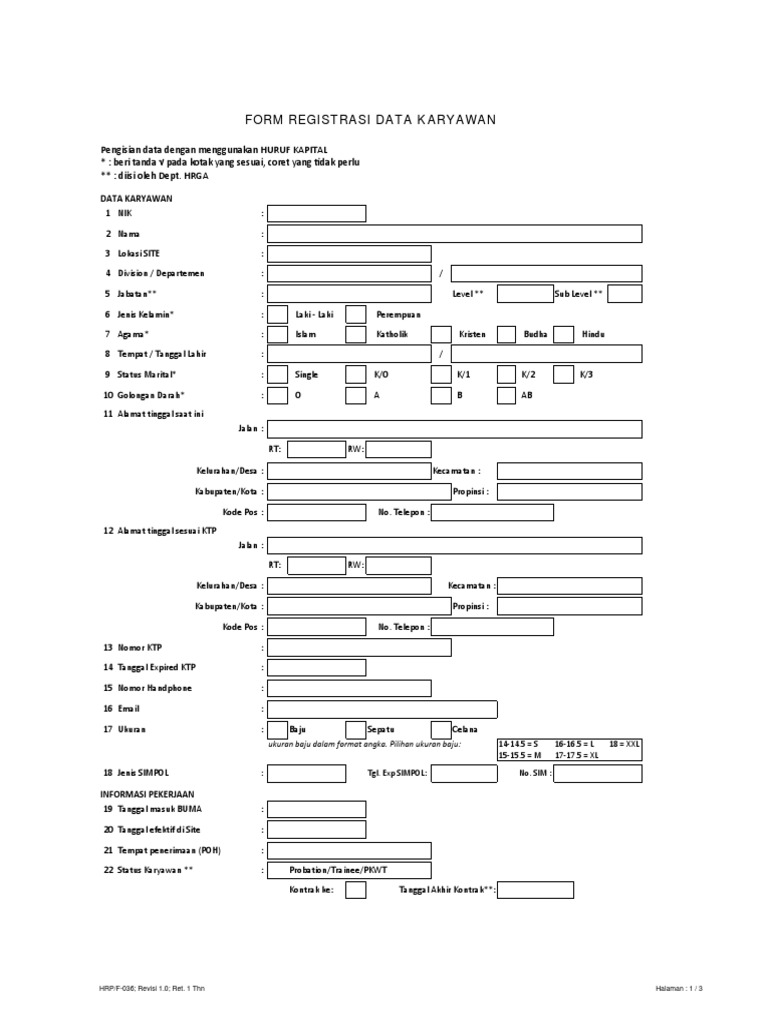Registrasi Data Karyawan | PDF