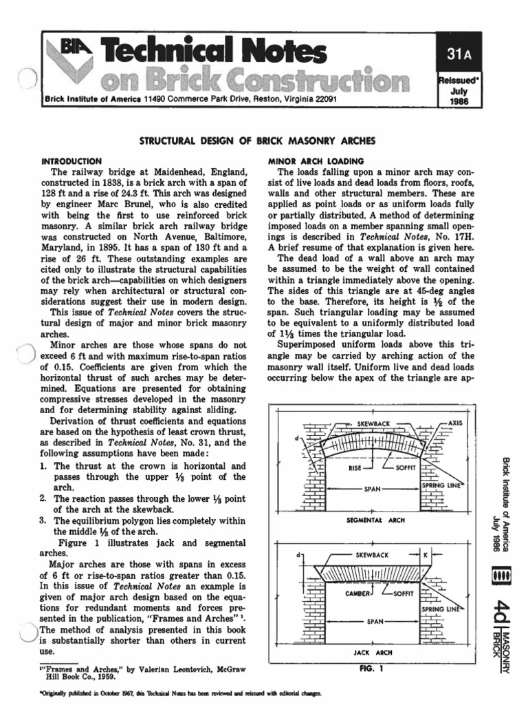 Structural Design of Brick Masonry Arches: Technical Notes | PDF ...