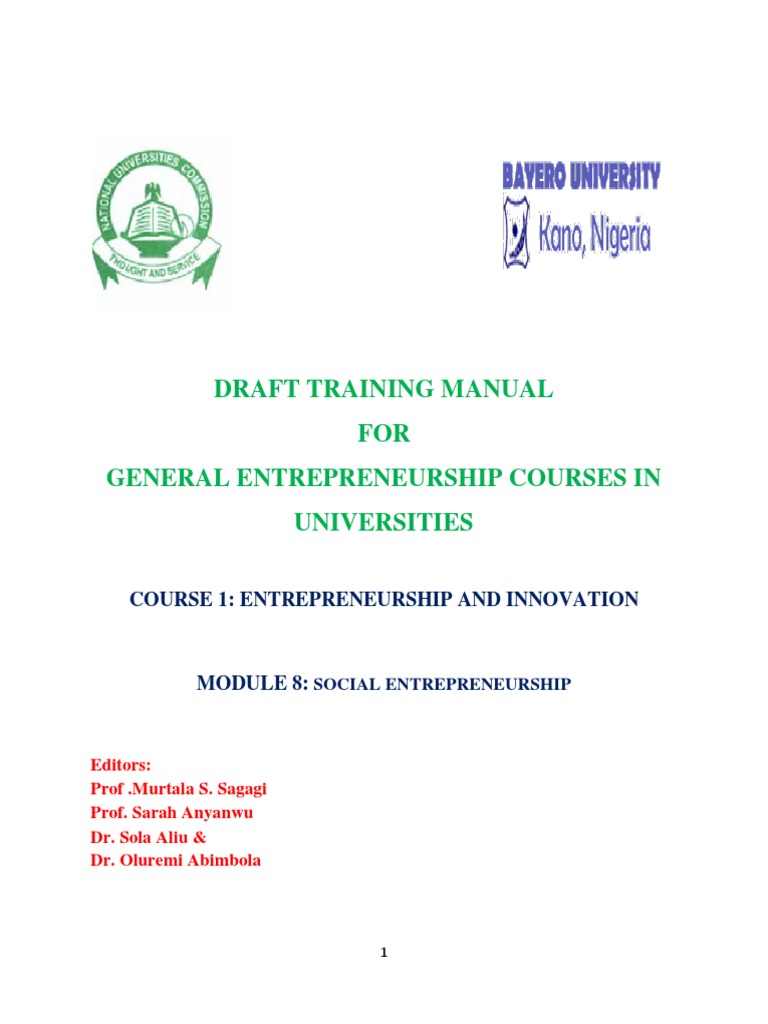 Draft Training Manual FOR General Entrepreneurship Courses in ...