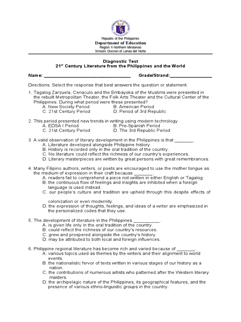 Diagnostic Test-21st Century Literature | PDF | Multimedia ... Diagnostic Test-21st Century Literature | PDF | Multimedia ...