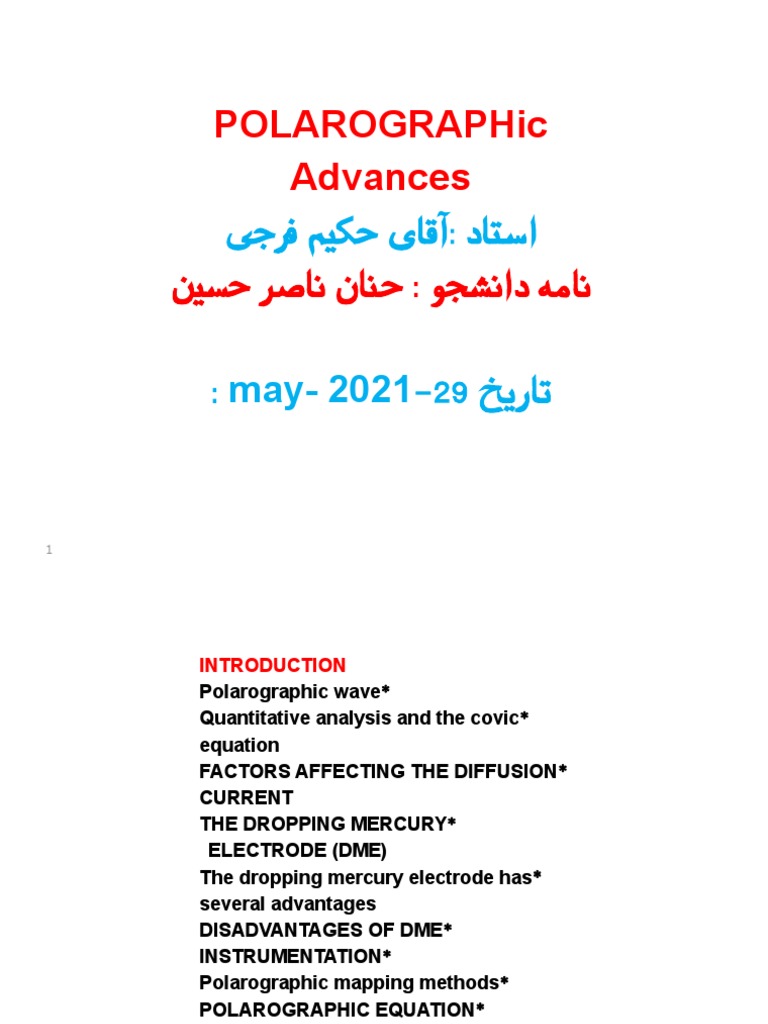 Polarography for Chemistry Students | PDF | Electrolyte | Diffusion