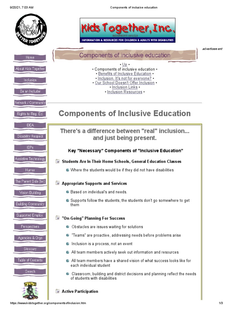 Components of Inclusive Education | PDF | Inclusion (Education ...