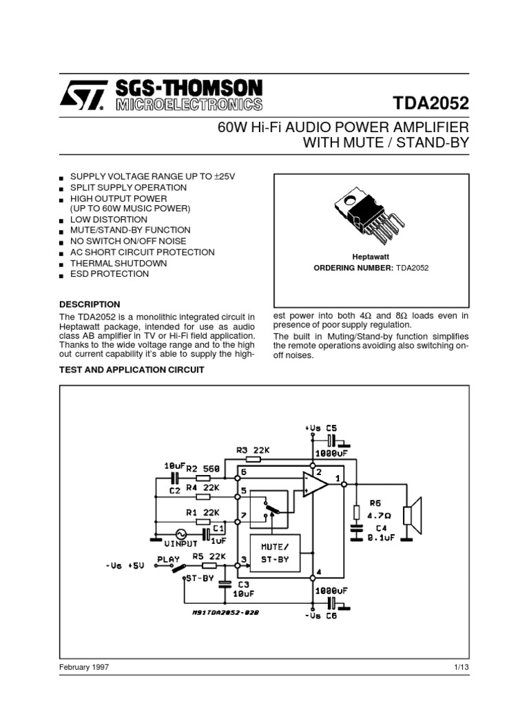 TDA2052 Hi-Fi Amplifier Overview | PDF | Amplifier | Loudspeaker
