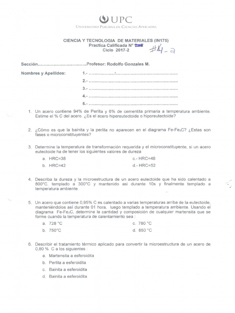 PC4-2017-2 SOLUCION Ciencia y Tecnologia de Materiales | PDF