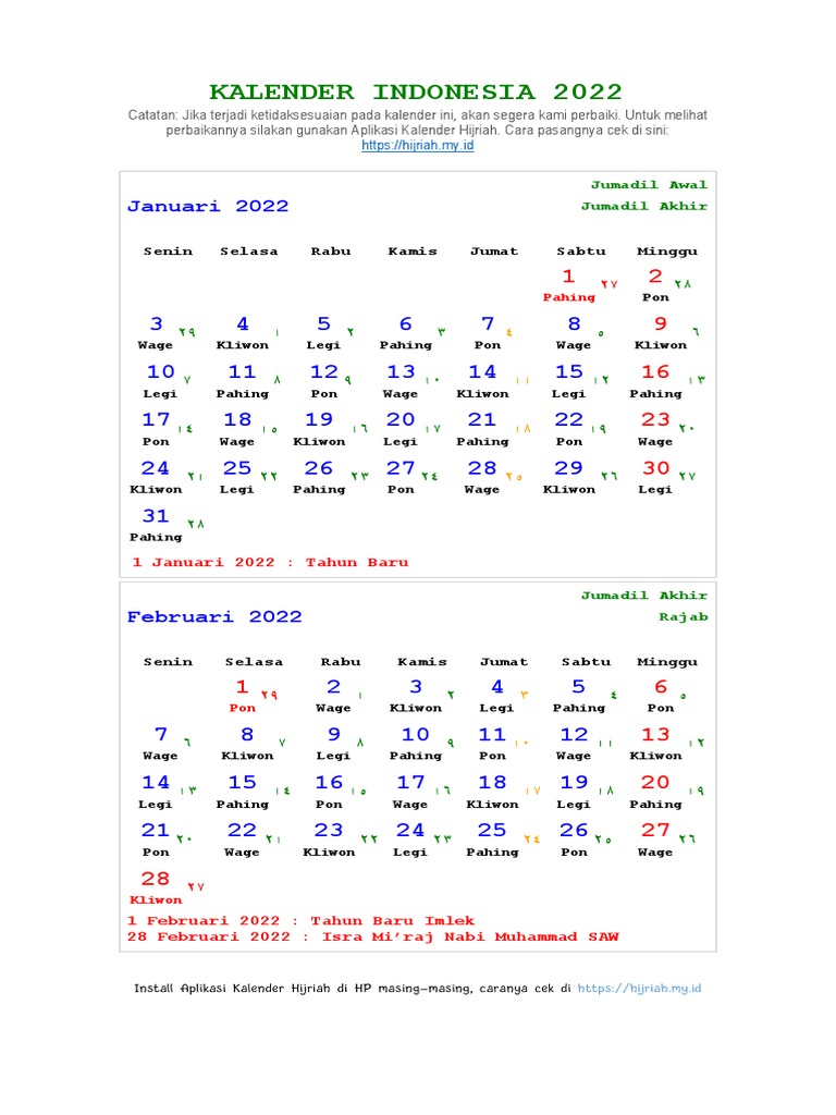 Kalender Hijriah 2022 | PDF