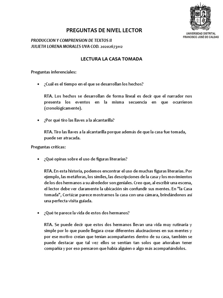 Preguntas Casa Tomada | PDF