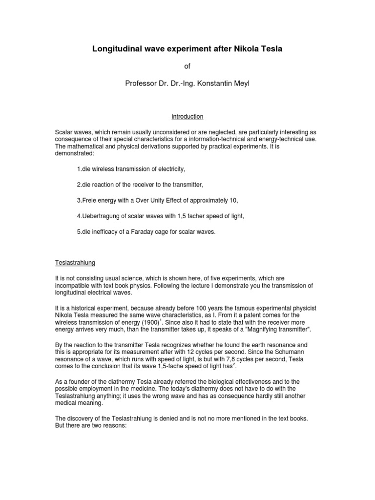 Longitudinal Wave Experiment After Nikola Tesla | PDF | Teaching ...