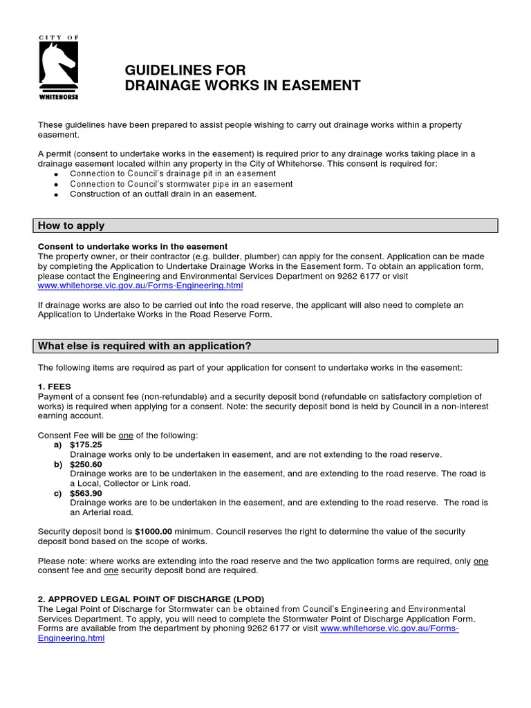 Drainage Works in Easement Guidelines | PDF | Road | Fee