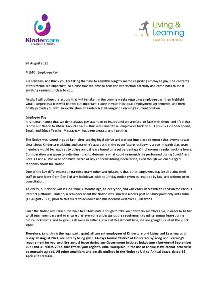 Kindercare Employee Memo | PDF | Employment | Salary