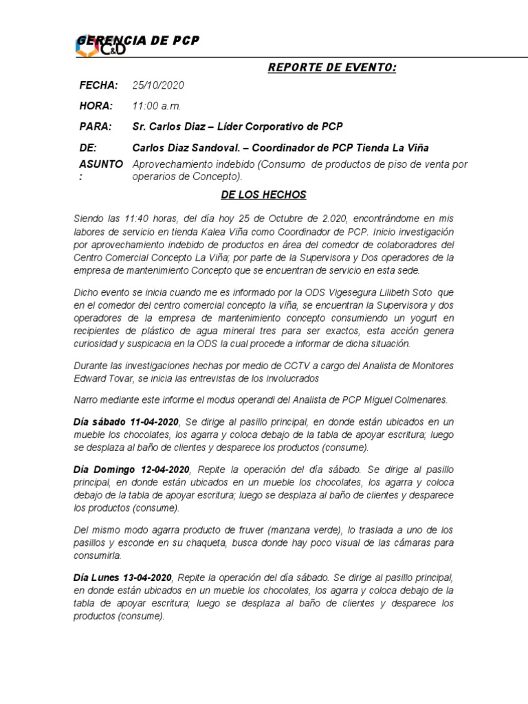 Formato Reporte de Evento Caso Yogurt | PDF