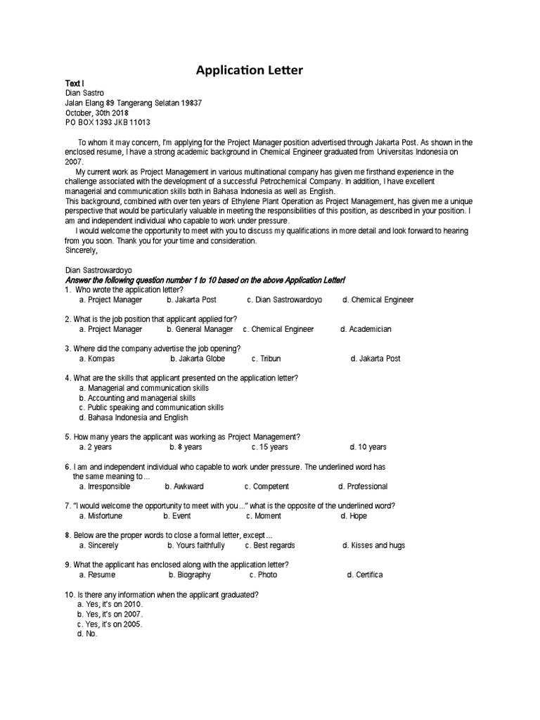 Soal PG Application Letter | PDF | Communication | Business