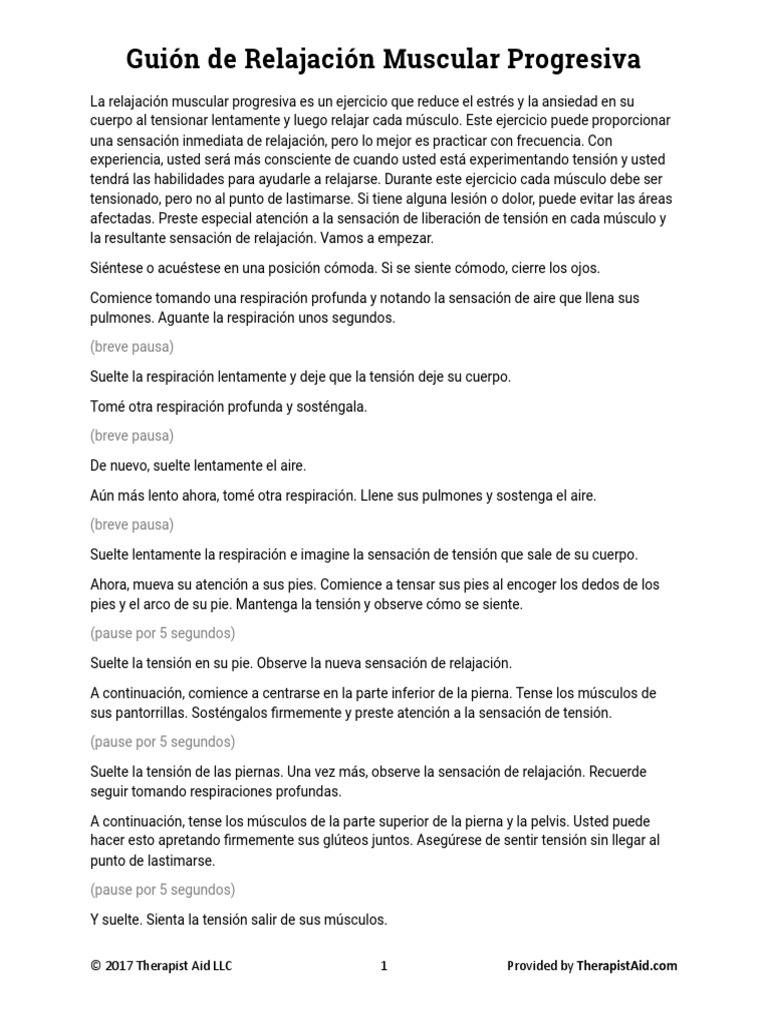 Progressive Muscle Relaxation Script Spanish | PDF | Pie | Respiración