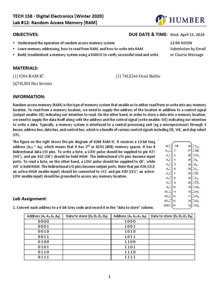 Lab 12 RAM Full Package | PDF | Random Access Memory | Input/Output