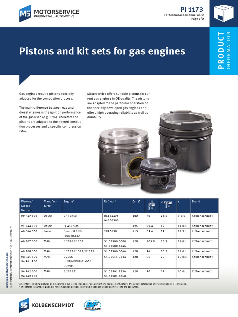 Pistons and Kit Sets For Gas Engines: Pistons/ Kit Set Item No ...