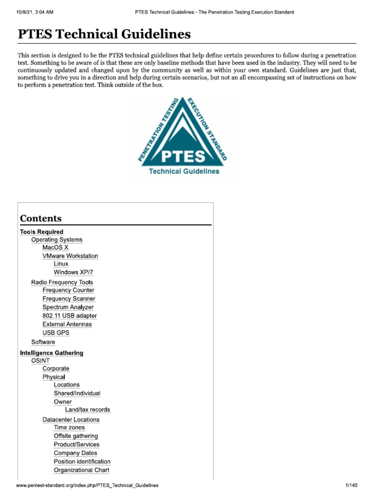PTES Technical Guidelines | PDF