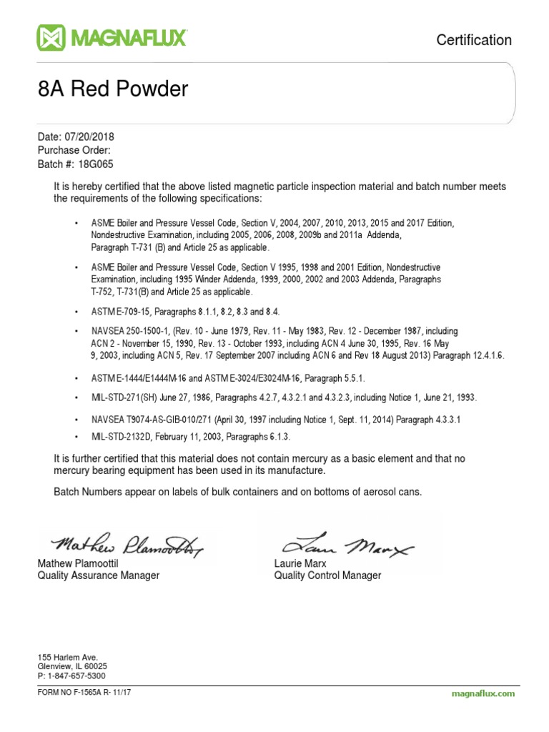 8A Certification for Magnetic Powder | PDF