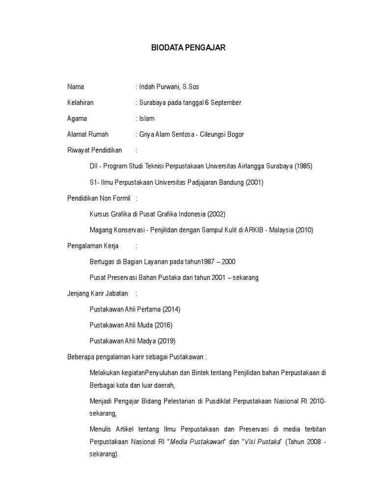 CV-Indah Purwani, S.sos. | PDF