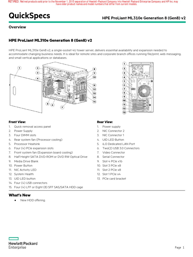 Quickspecs: Hpe Proliant Ml310E Generation 8 (Gen8) V2 Hpe Proliant ...