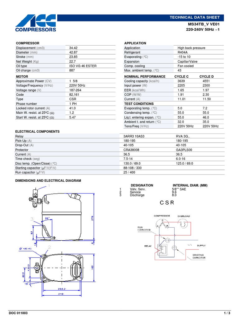 MS34TB Compressor Technical Data Sheet | PDF | Mechanical Engineering ...