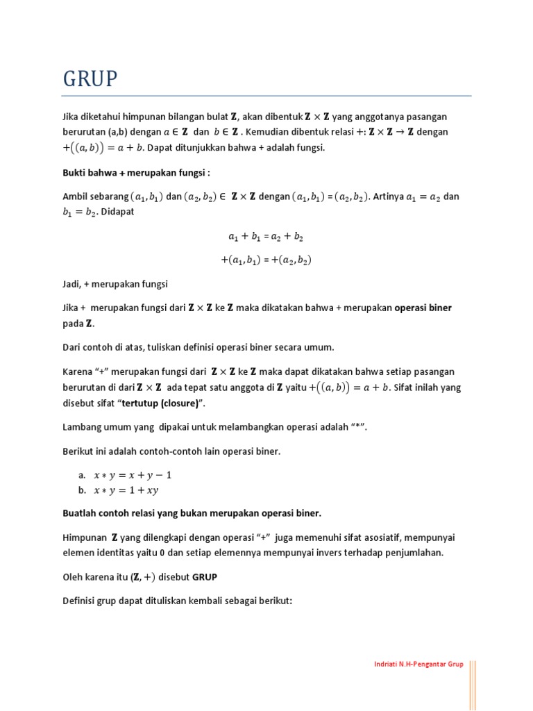 Definisi dan Contoh Grup Matematika | PDF